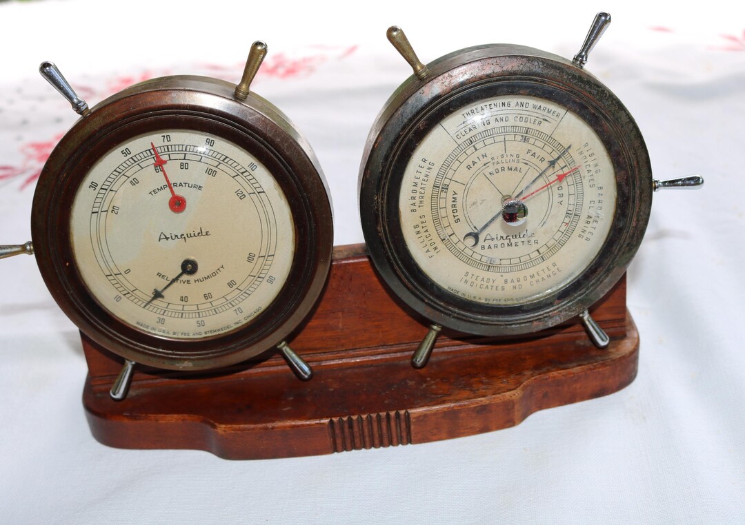 Nautical 1940s AIRGUIDE WEATHER STATION Barometer Temperature Humidity ...