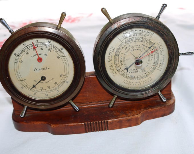 Nautical 1940s AIRGUIDE WEATHER STATION Barometer Temperature Humidity ...