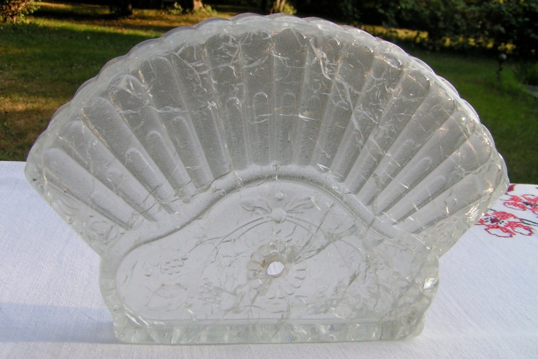 30s 40s Glass FAN DESIGN Bases Set of Two With Relief Grape Vine Design ...
