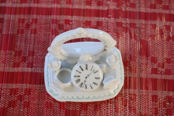 1800s Victorian Antique TRINKET BOX Porcelain Clock R… - Gem