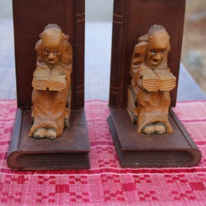 50s Carved Wooden MONKS READING BOOKENDS Painted Book Eastern European ...