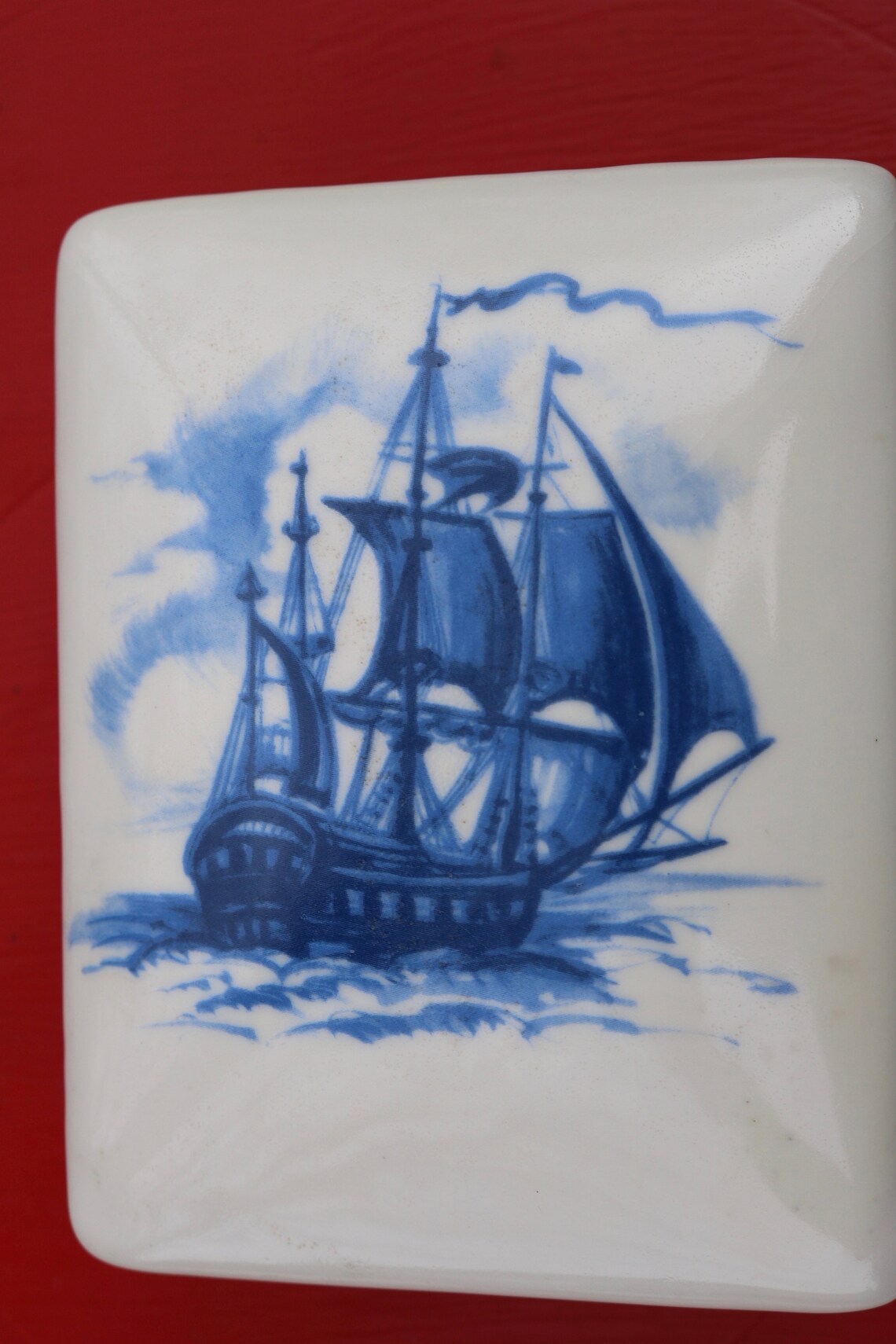 Nautical Design Ceramic Trinket Box Cobalt Blue Pirate Ship Great for ...
