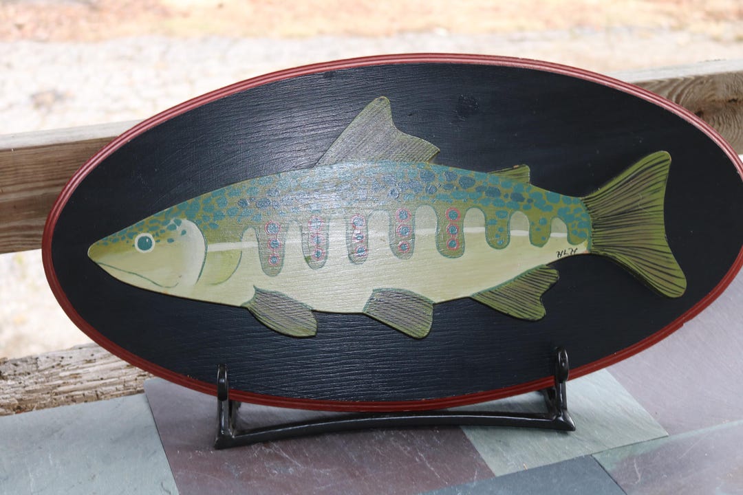 80s 90s Wooden RAINBOW TROUT Plaque SIGN Hanging Fishing Hand Crafted ...