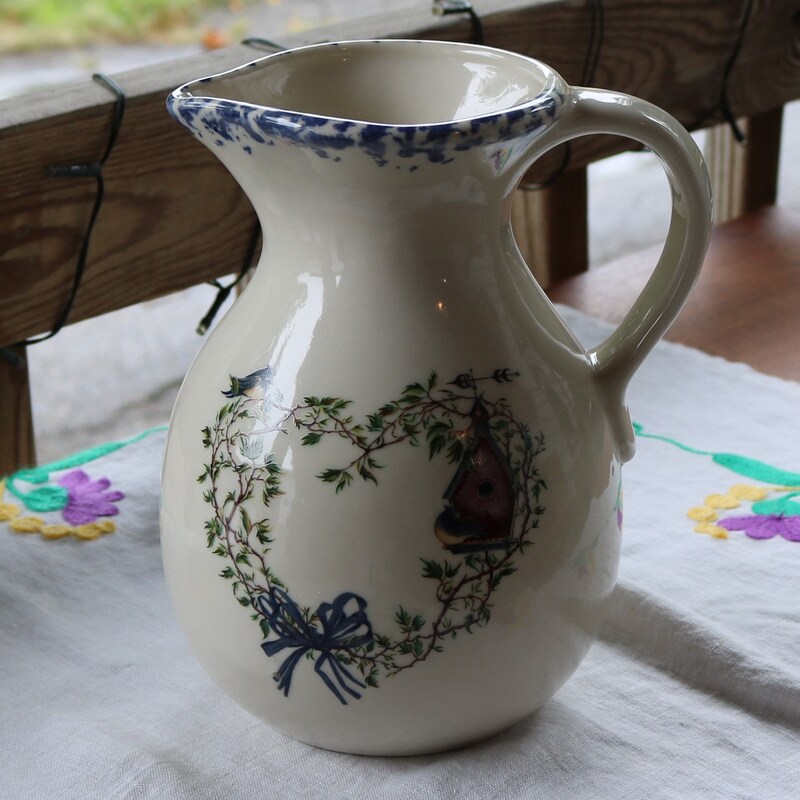 Blue Spongeware Pitcher - Etsy