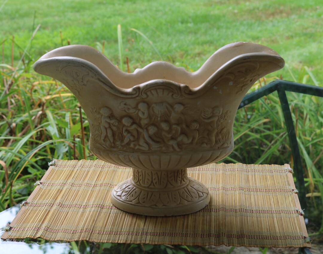 Neoclassic 40s CHERUB Plaster PLANTER Garden Scene Indoor Outdoor Heavy ...
