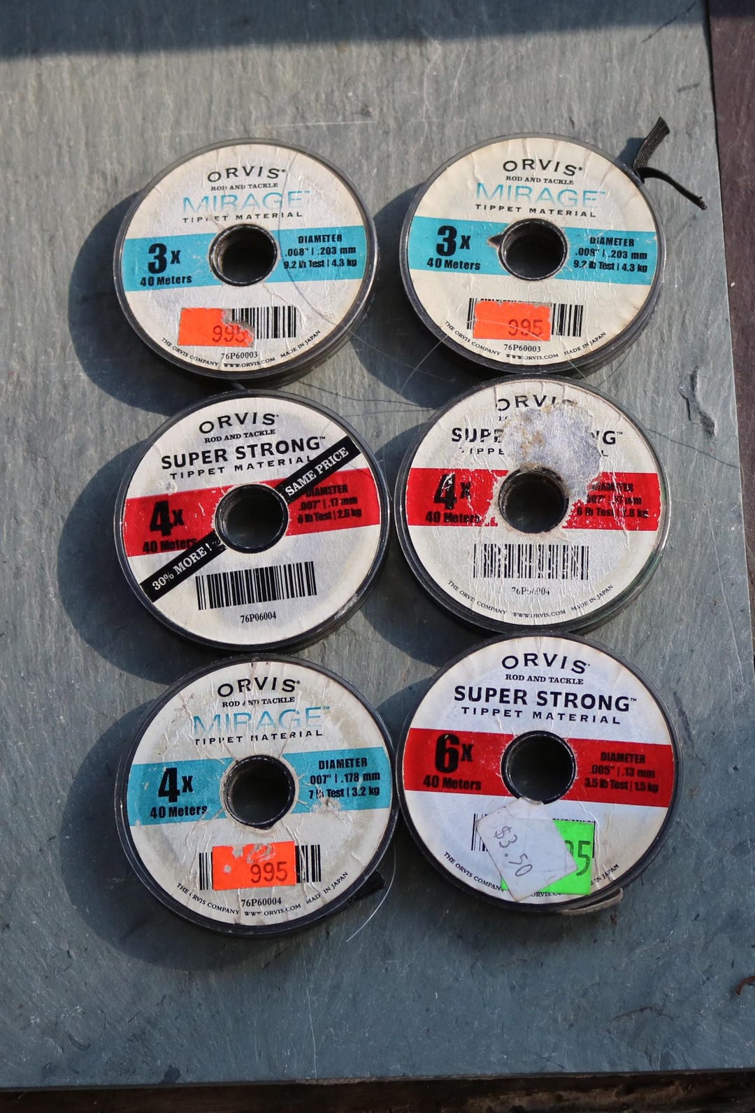 Assortment of Six Orvis Mirage and Super Strong Tippet Spools Three 4X ...