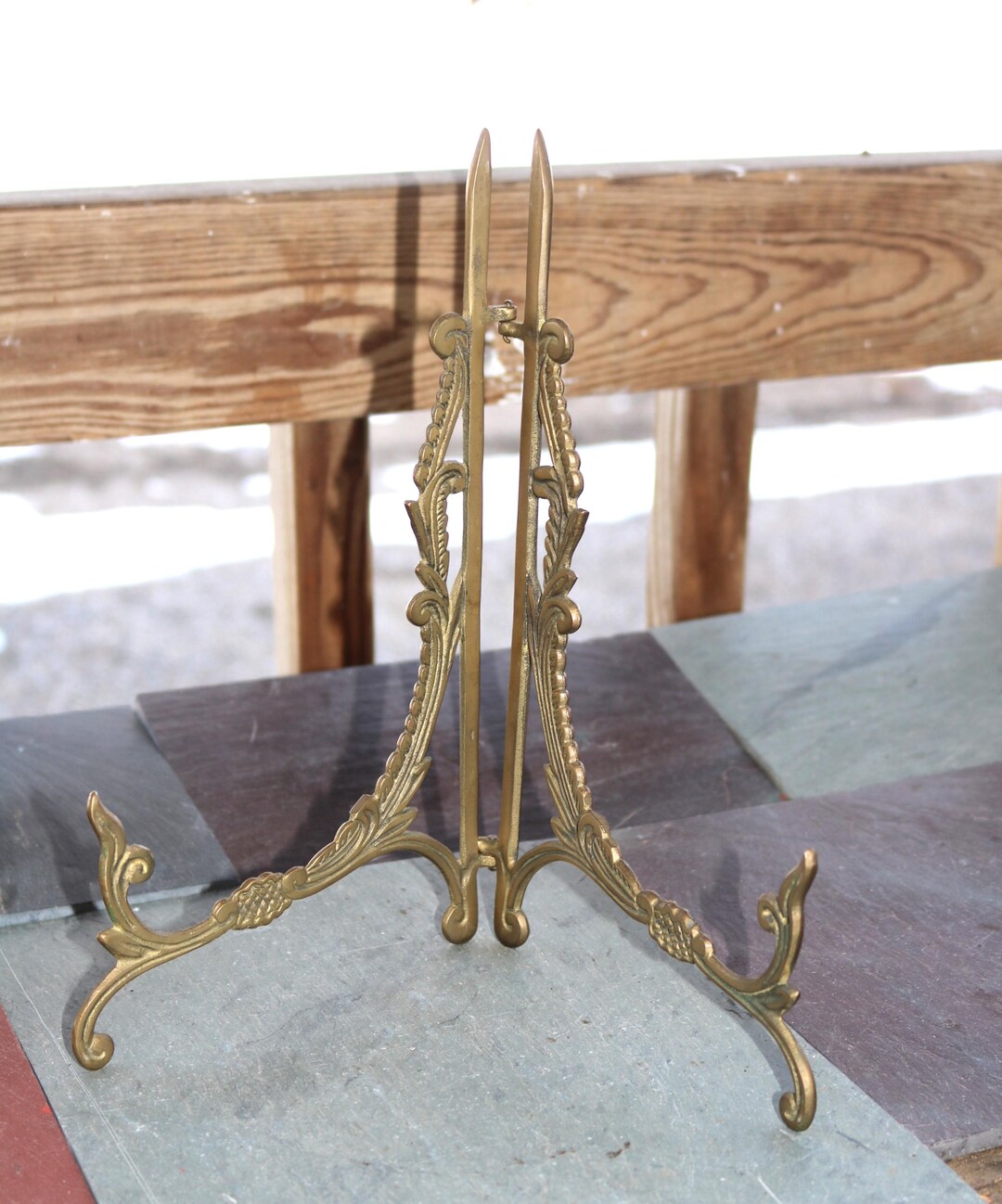 70s 80s BRASS Easel Style STAND Display for Painting Plate or Other ...