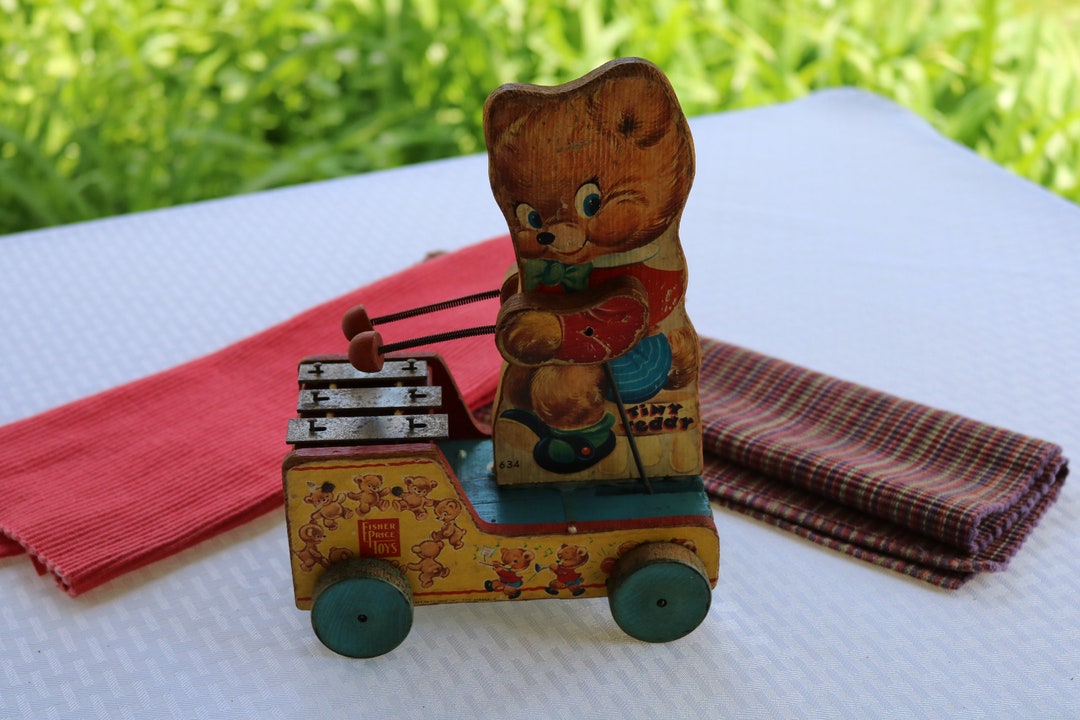 50s Fisher Price TINY TEDDY Bear Pull Toy #634 1955 Xylophone ...