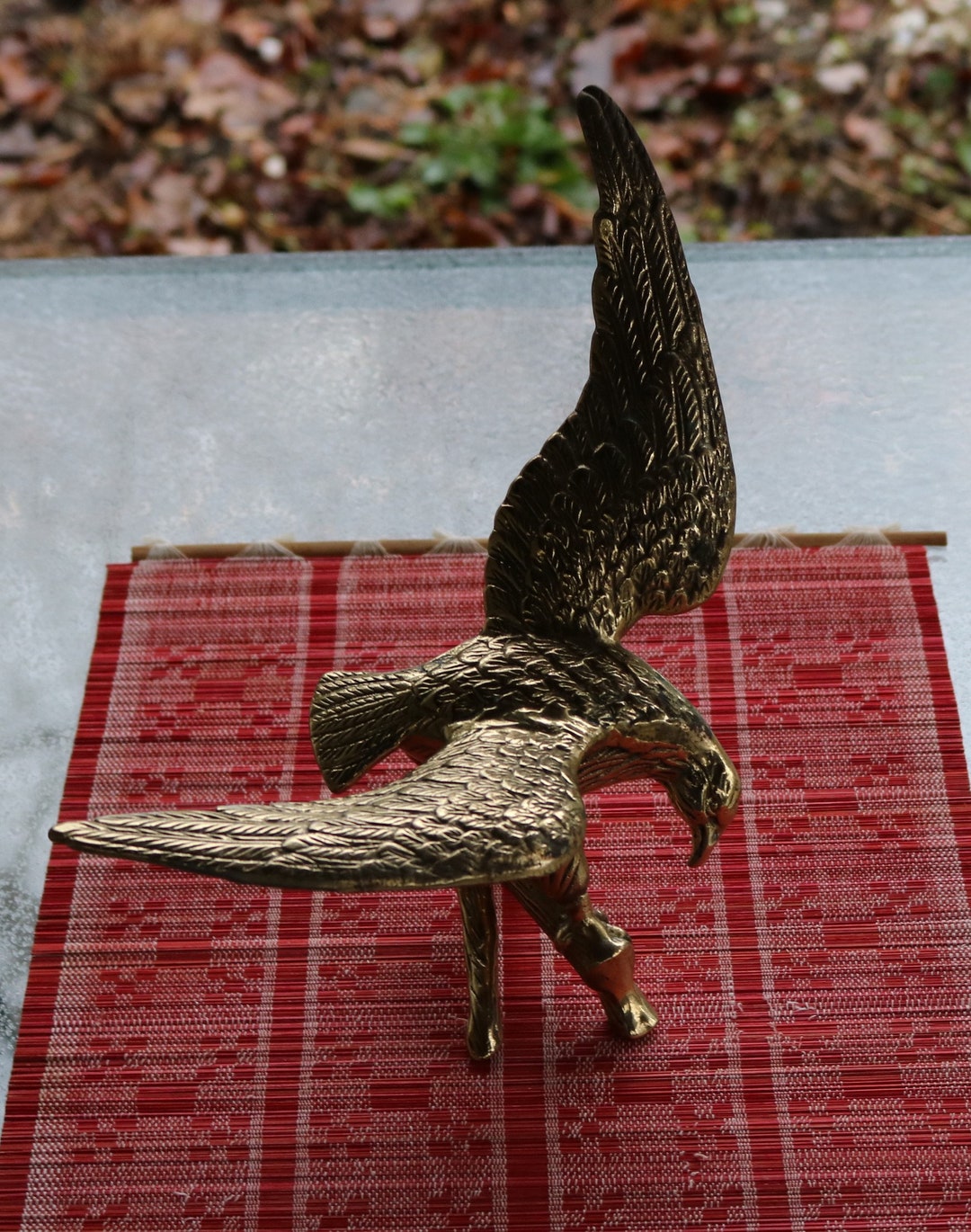 60s 70s BRASS EAGLE STATUE Wing Span Sitting on Branch With Greening ...