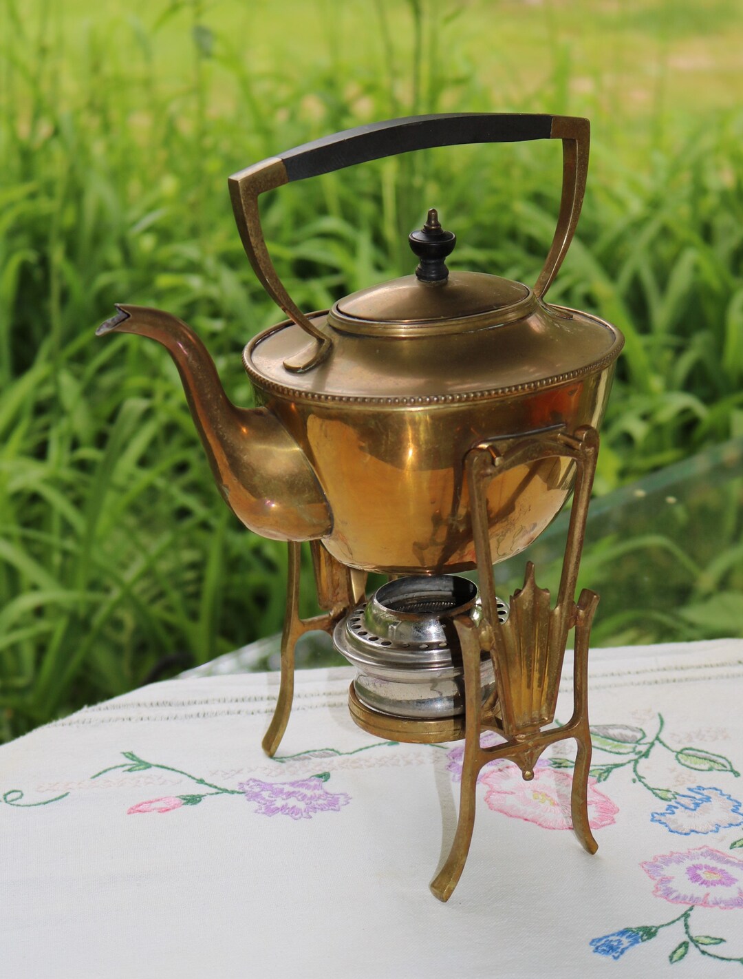 Victorian Brass Tilting TEAPOT Lined With Copper With Burning Stand and ...