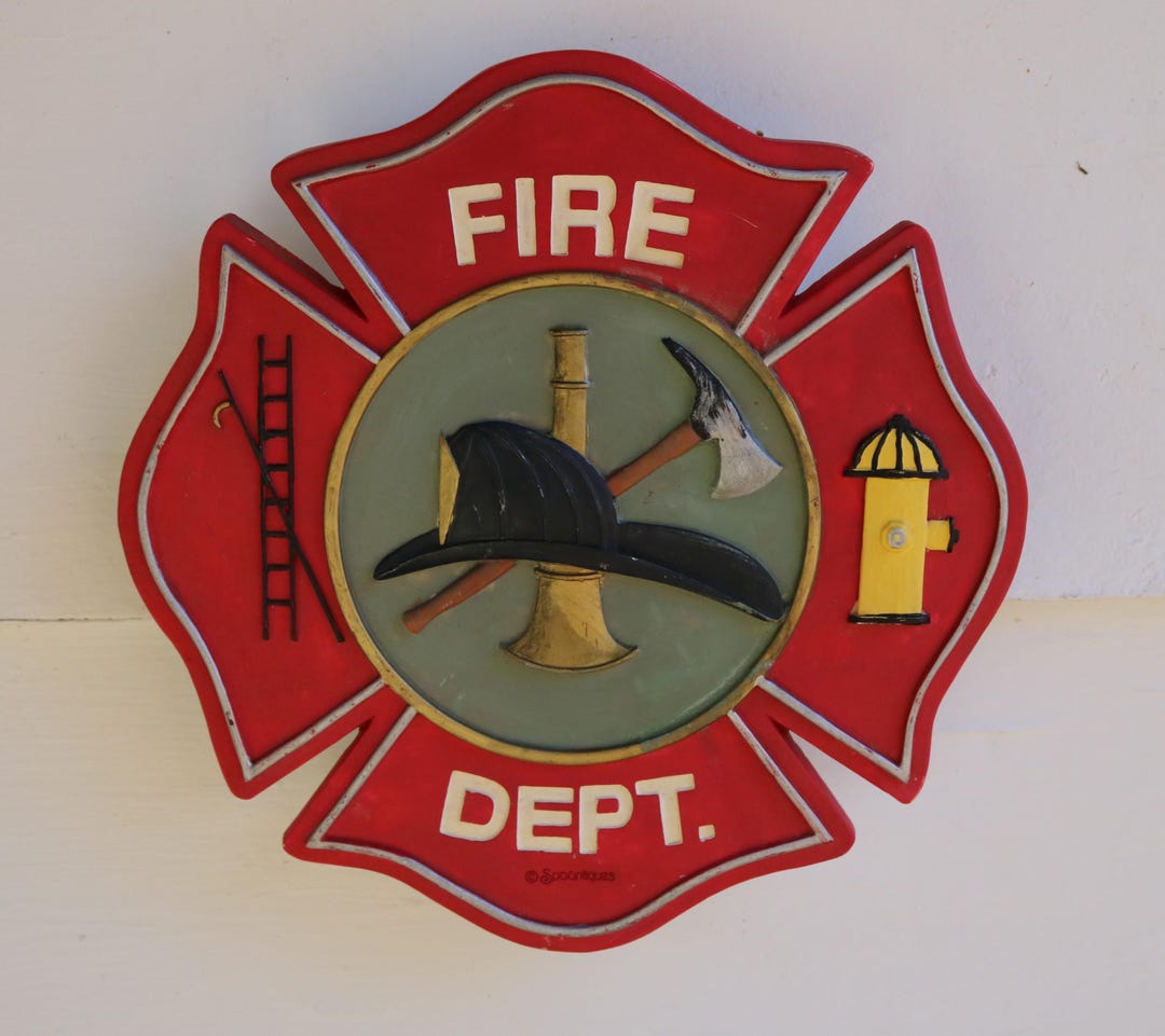 Hanging 80s 90s Resin FIRE DEPARTMENT PLAQUE by Spoontiques Fireman Hat ...