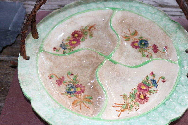 VERY UNIQUE Vintage Sectioned PLATE With Wicker Carry Handles - Etsy