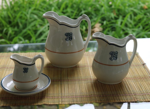 30s Art Deco RESTAURANT PITCHERS Set With Initials BG Creamer - Etsy