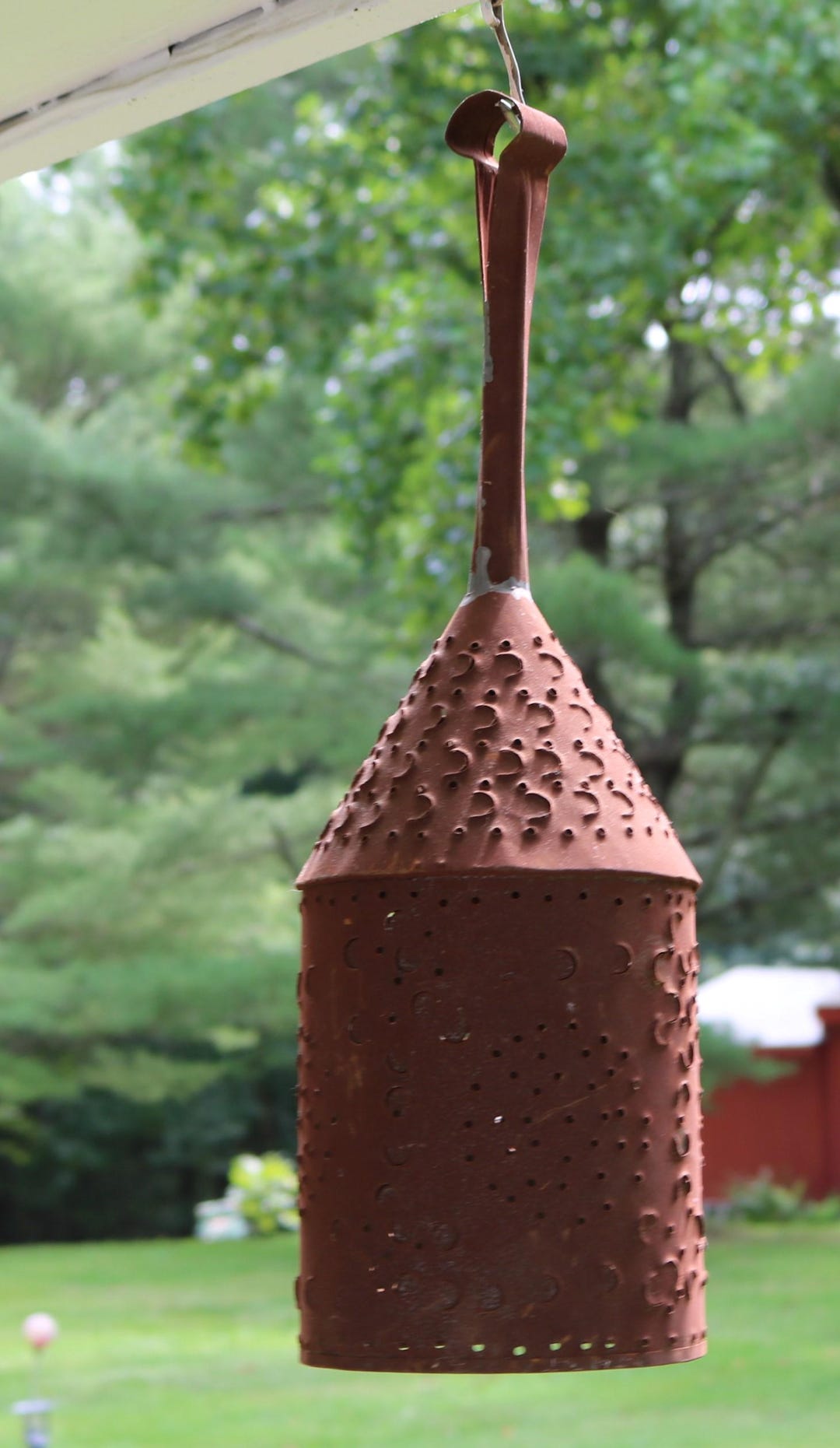 40s Tin Punch Hanging Lantern RUSTED 19 1/2" Tall for Repurpose Project ...