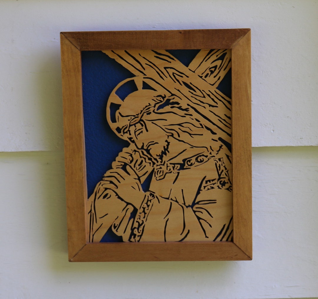 Vintage Framed Woodcut of Jesus Carrying the Cross Handcrafted by Roger ...