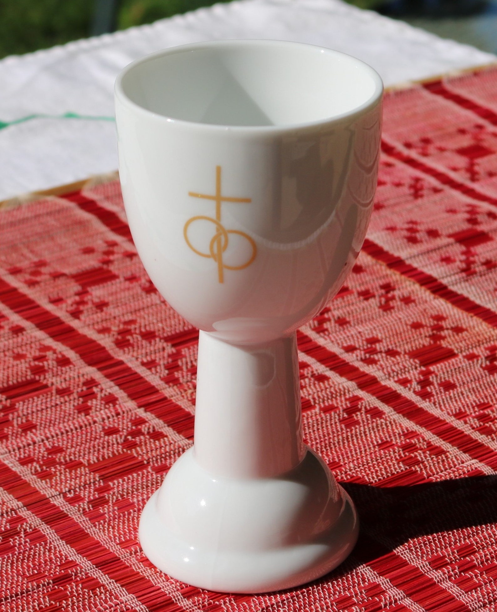 80s White Glass WEDDING CHALISE Cross With Two Rings - Etsy