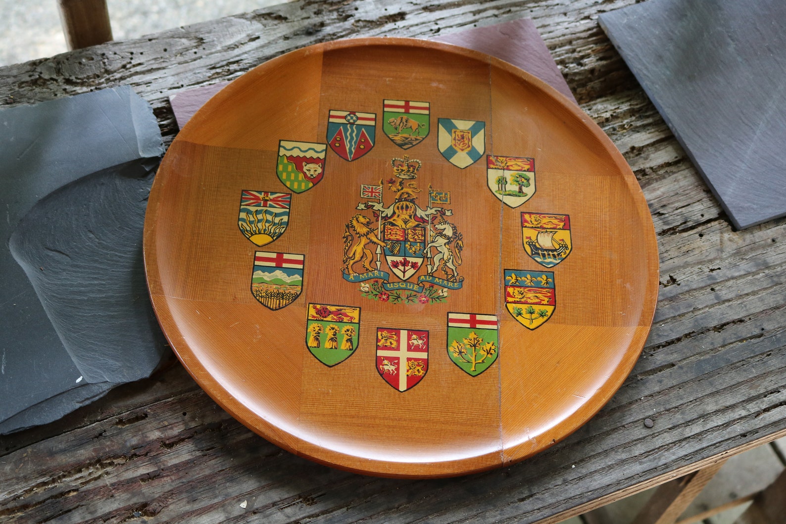 Vintage Hand Crafted Plaque Tray of Western Red Cedar With Coat of Arms ...