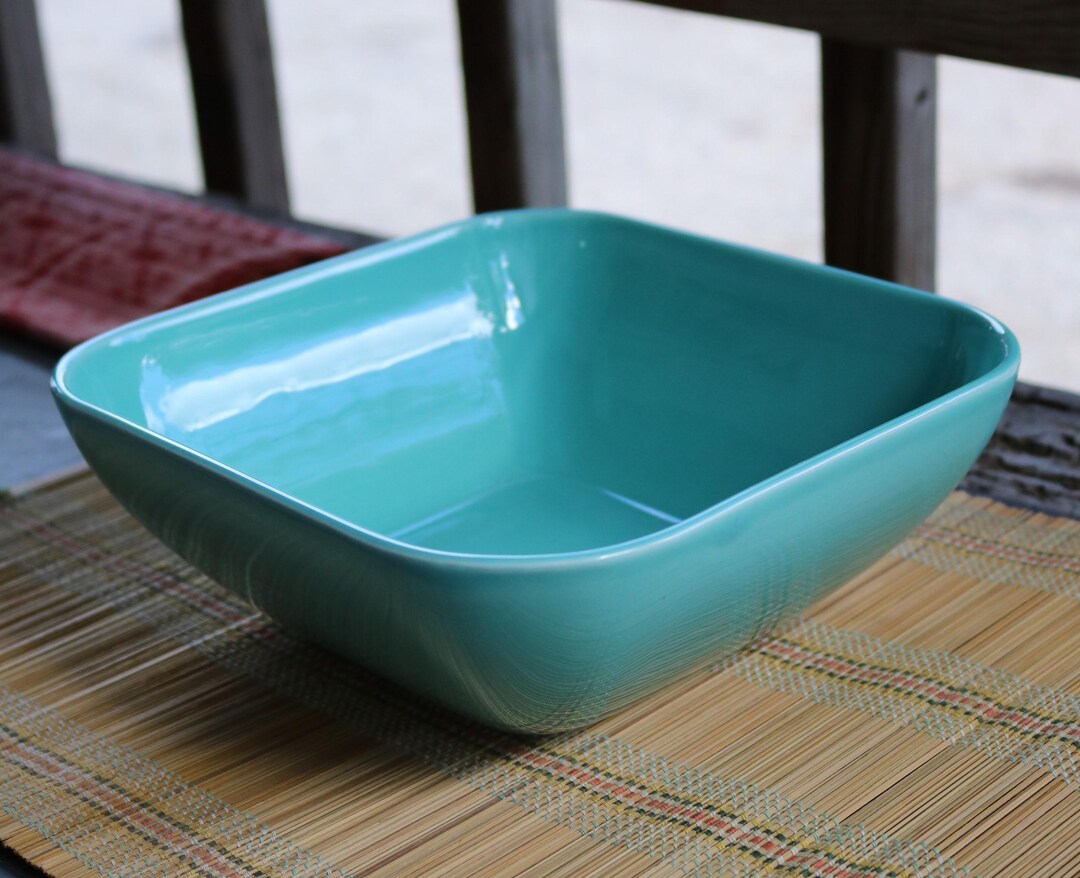 90s Fapor Portugal Turquoise Squared BOWL Heavy Ceramic Serving or ...