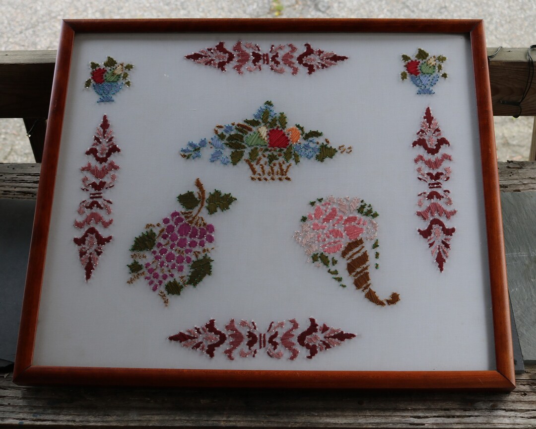 70s 80s Framed NEEDLEPOINT With Glass Beading Wall Hanging in ...