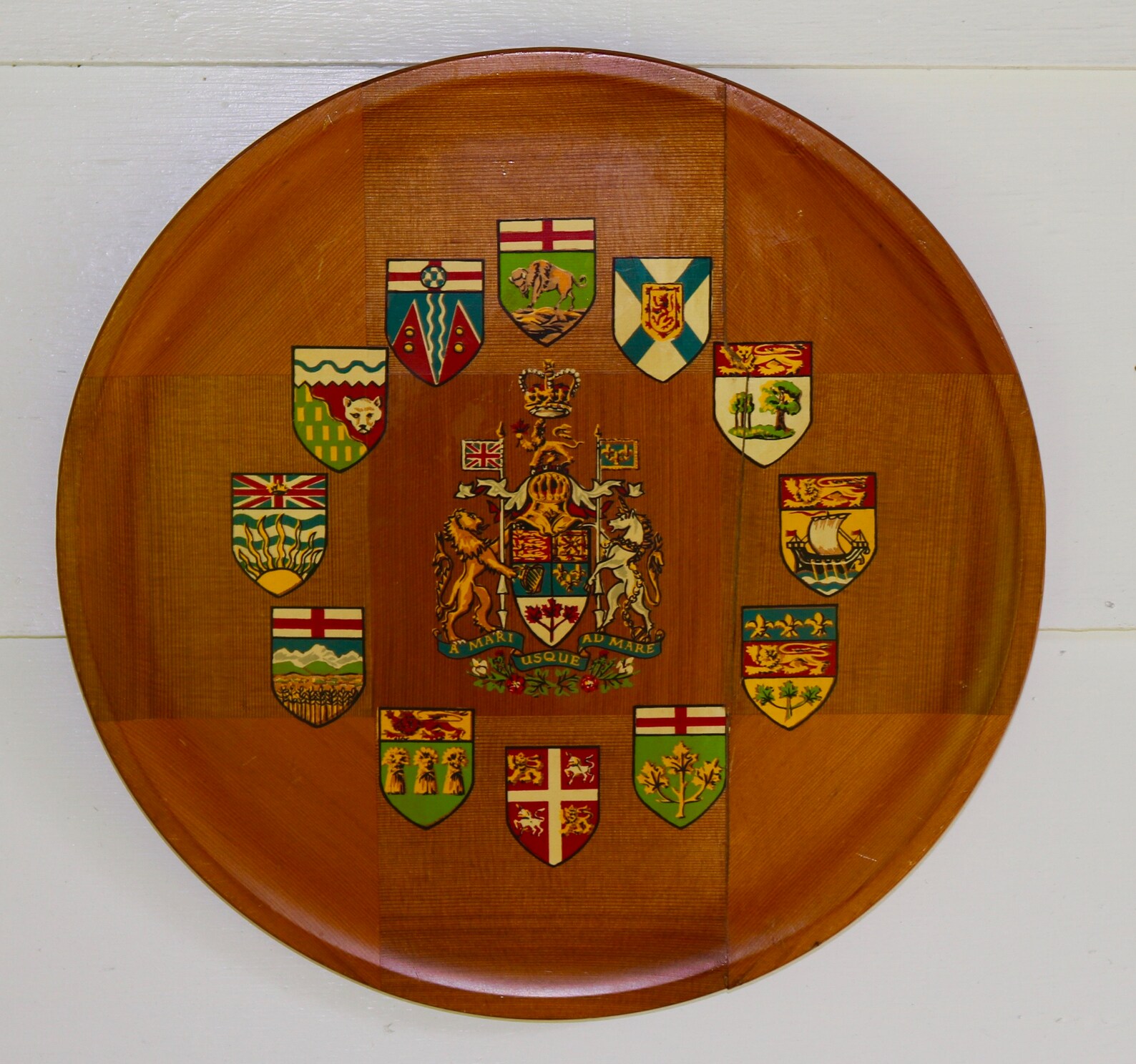 Vintage Hand Crafted Plaque Tray of Western Red Cedar With Coat of Arms ...