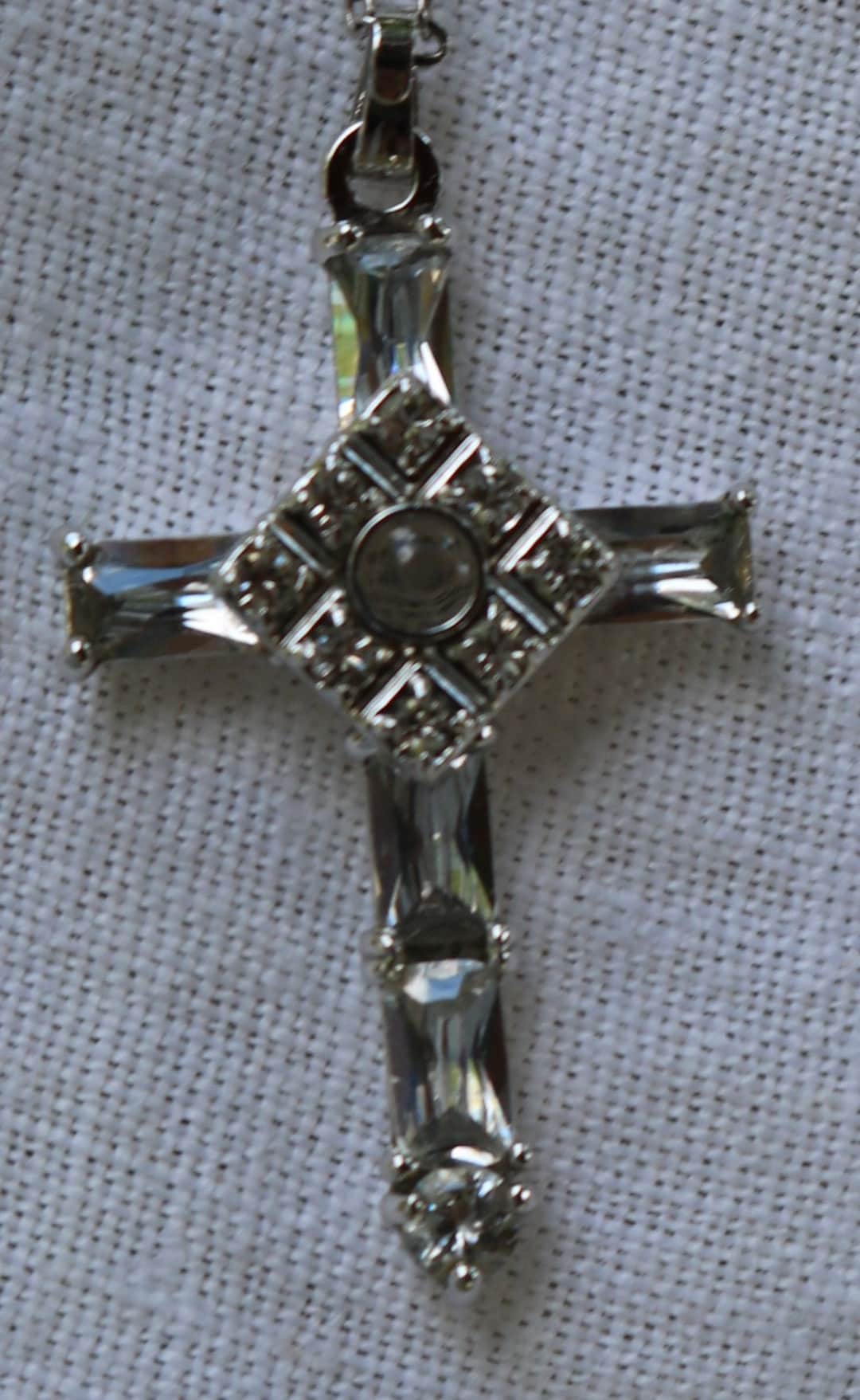 70s RHINESTONE Cross Crucifix NECKLACE Silver Tone Metal - Etsy