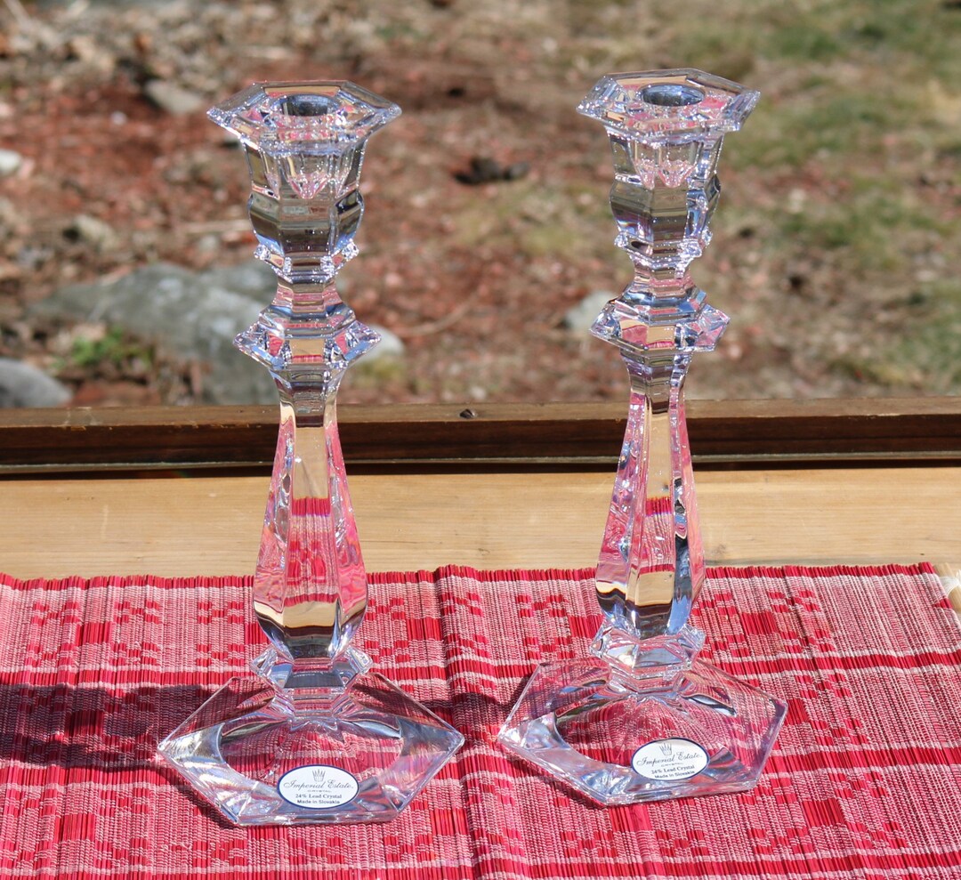 Classic CRYSTAL CANDLESTICKS 10 1/4" Tall by Imperial Estate Slovakia ...