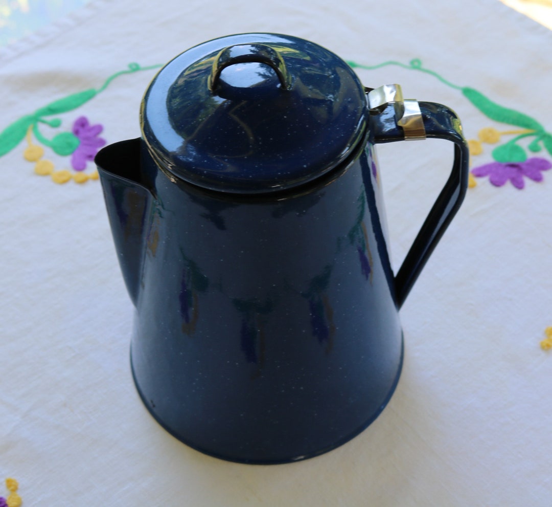 80s Enamel COFFEE POT Blue and White Speckled Country Kitchen - Etsy
