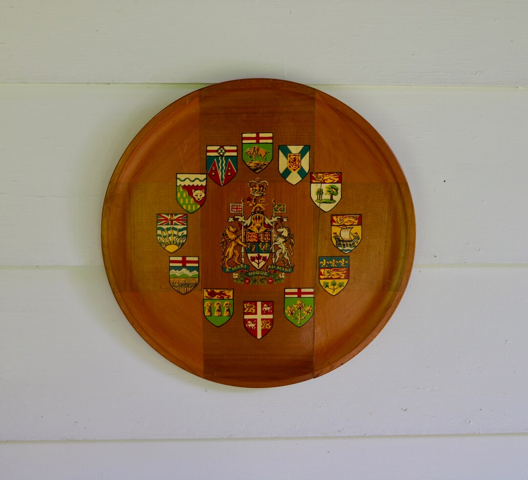Vintage Hand Crafted Plaque Tray of Western Red Cedar With Coat of Arms ...