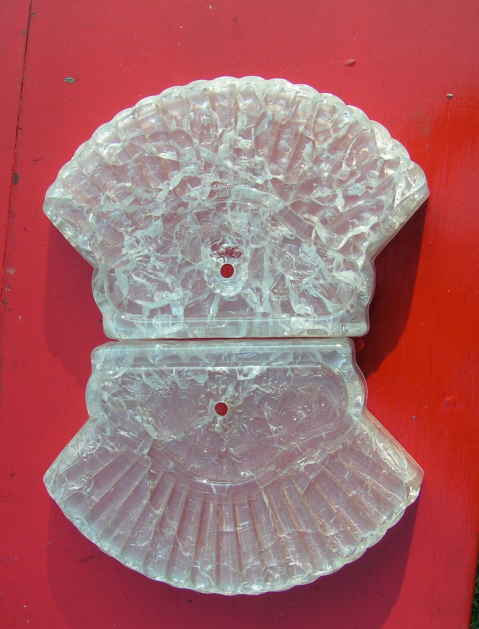 30s 40s Glass FAN DESIGN Bases Set of Two With Relief Grape Vine Design ...