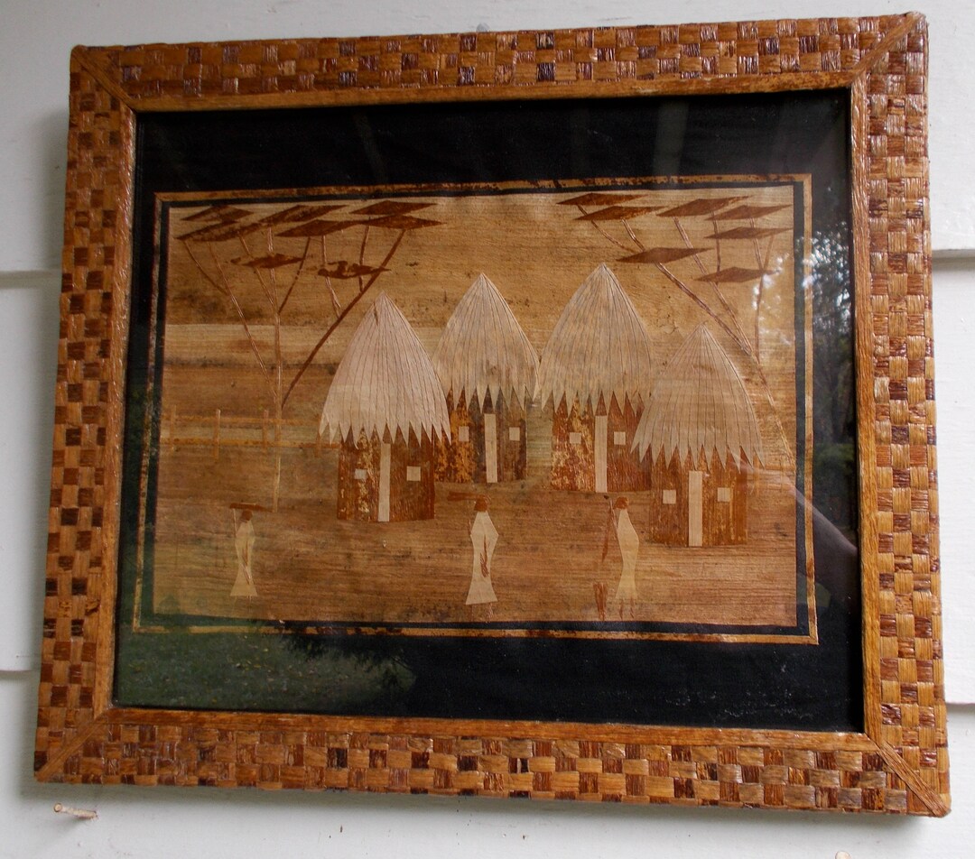 Primitive Tribal Art Work With Both VILLAGE SCENE and FRAME Done in ...
