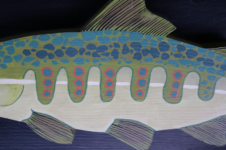 80s 90s Wooden RAINBOW TROUT Plaque SIGN Hanging Fishing Hand Crafted ...