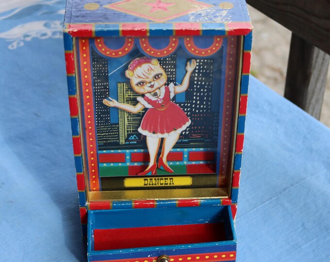 70s NYC Rockette CAT Automated MUSIC Box 1979 Wind-up Dancer Otagiri ...