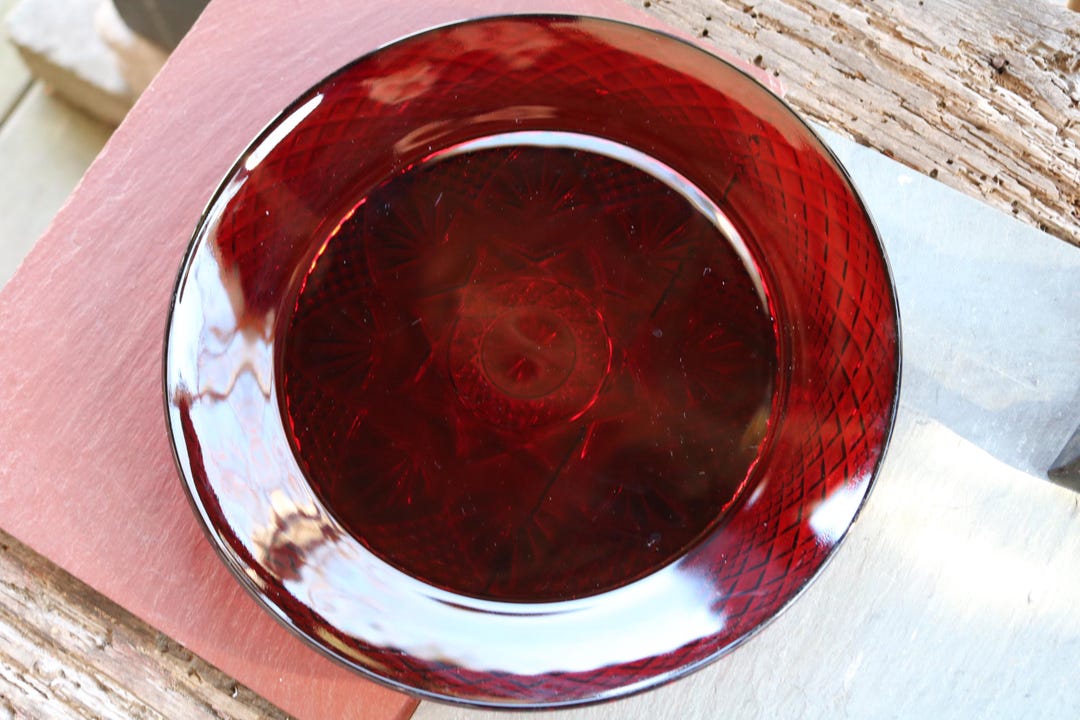 10" French RUBY RED Pressed Glass Dinner Plate by Cristal D'arques ...