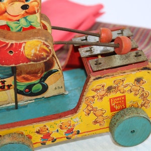 50s Fisher Price TINY TEDDY Bear Pull Toy 634 1955 Xylophone ...