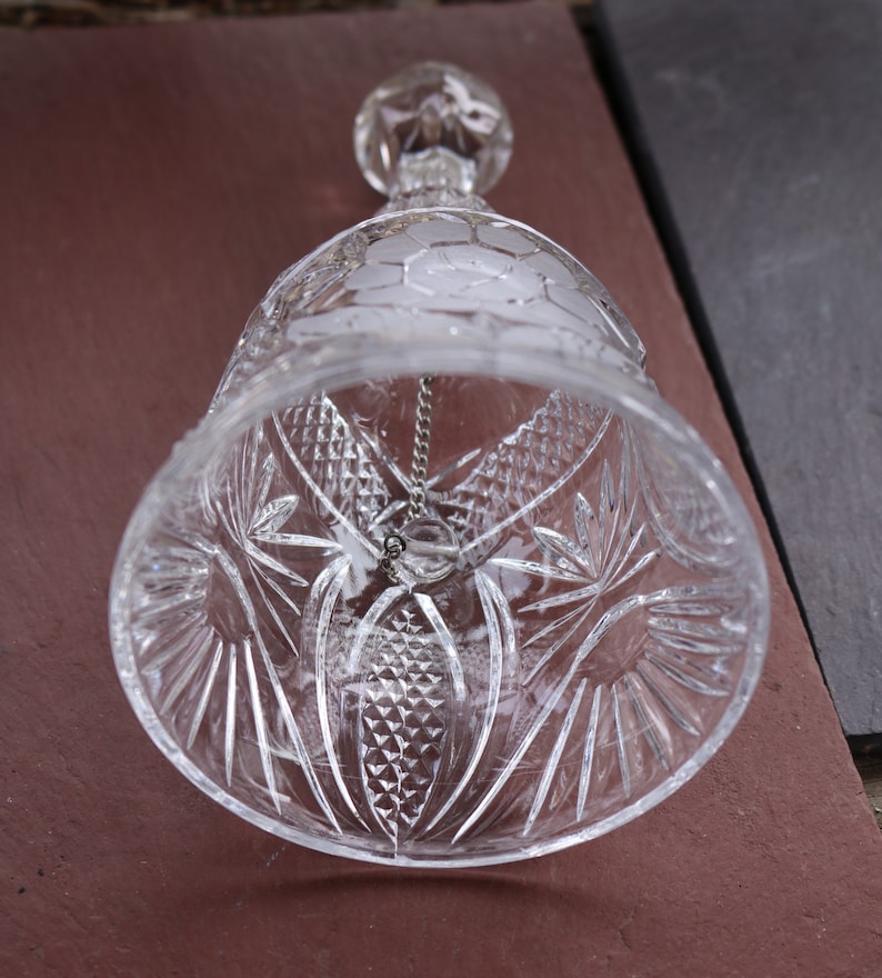 60s West German Hand Cut Crystal Glass BELL 24% Lead Crystal Frosted ...