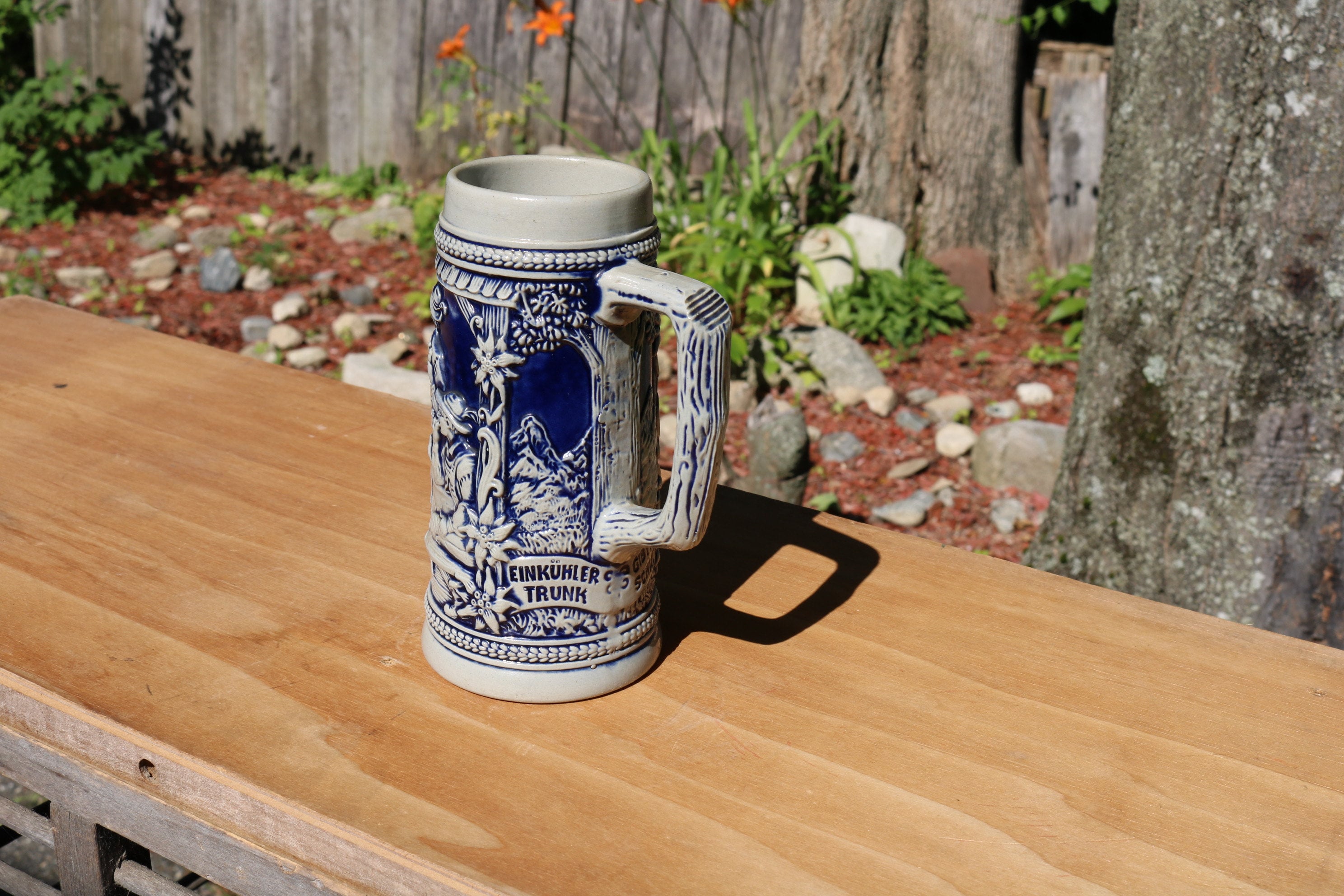 Cobalt Blue German Stoneware Stein EINKUHLER TRUNK Very Ornate Deep ...