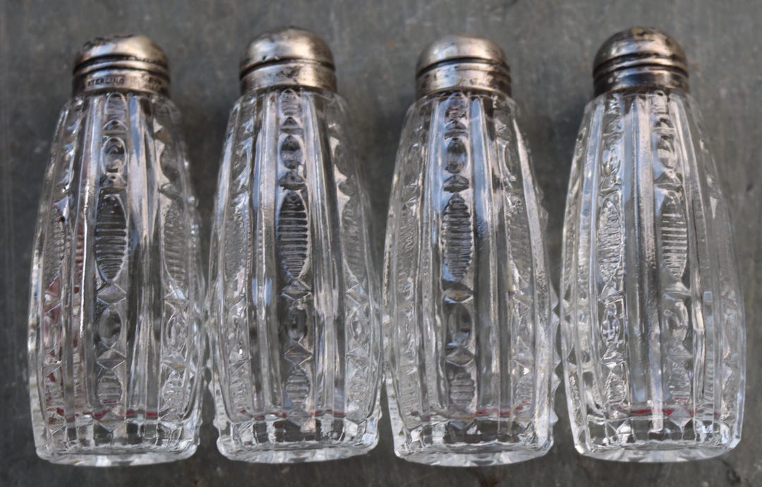 Set of 4 MCM Sterling Silver Toppers and Pressed Clear Glass - Etsy