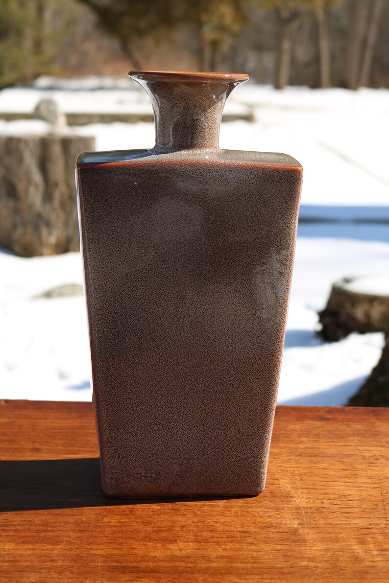 80s Ceramic Pointillism Asian Centerpiece BOTTLE VASE Beige Black and ...