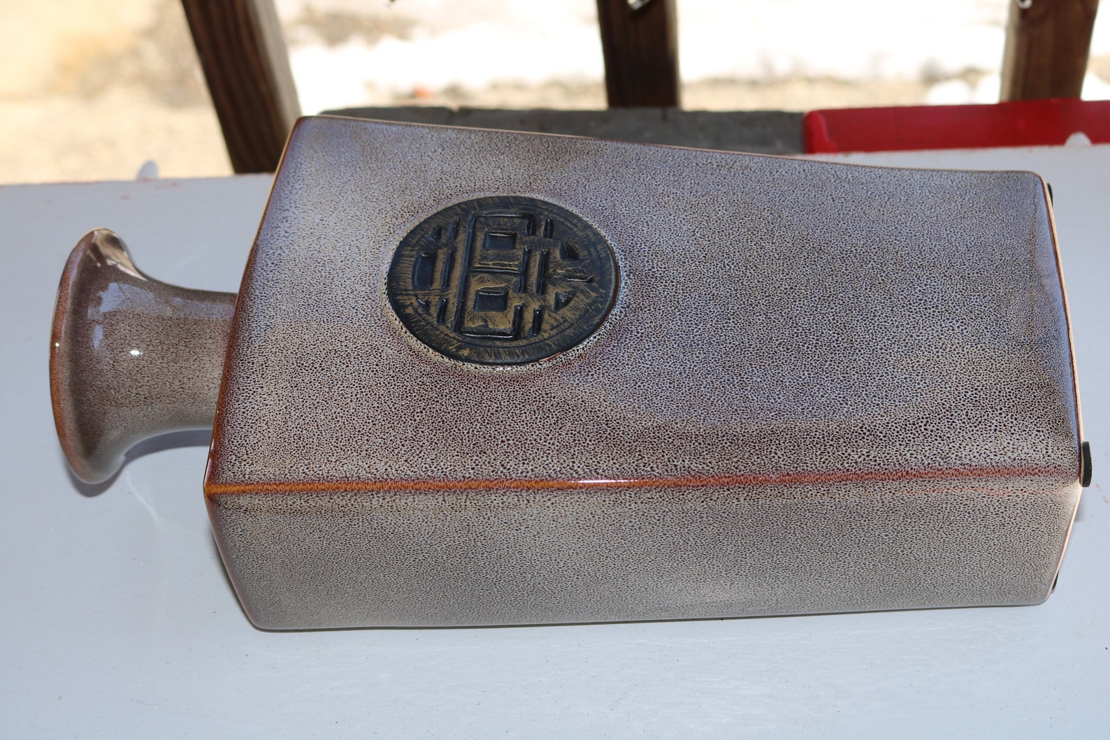 80s Ceramic Pointillism Asian Centerpiece BOTTLE VASE Beige | Etsy