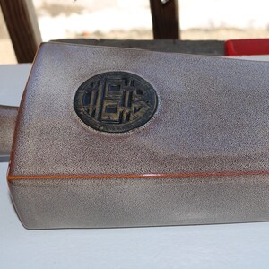 80s Ceramic Pointillism Asian Centerpiece BOTTLE VASE Beige Black and ...