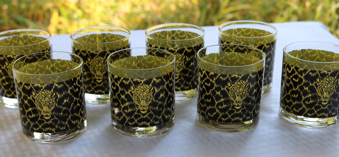 Set of Eight 70s JAGUAR Golden Leopard BARWARE GLASSES - Etsy