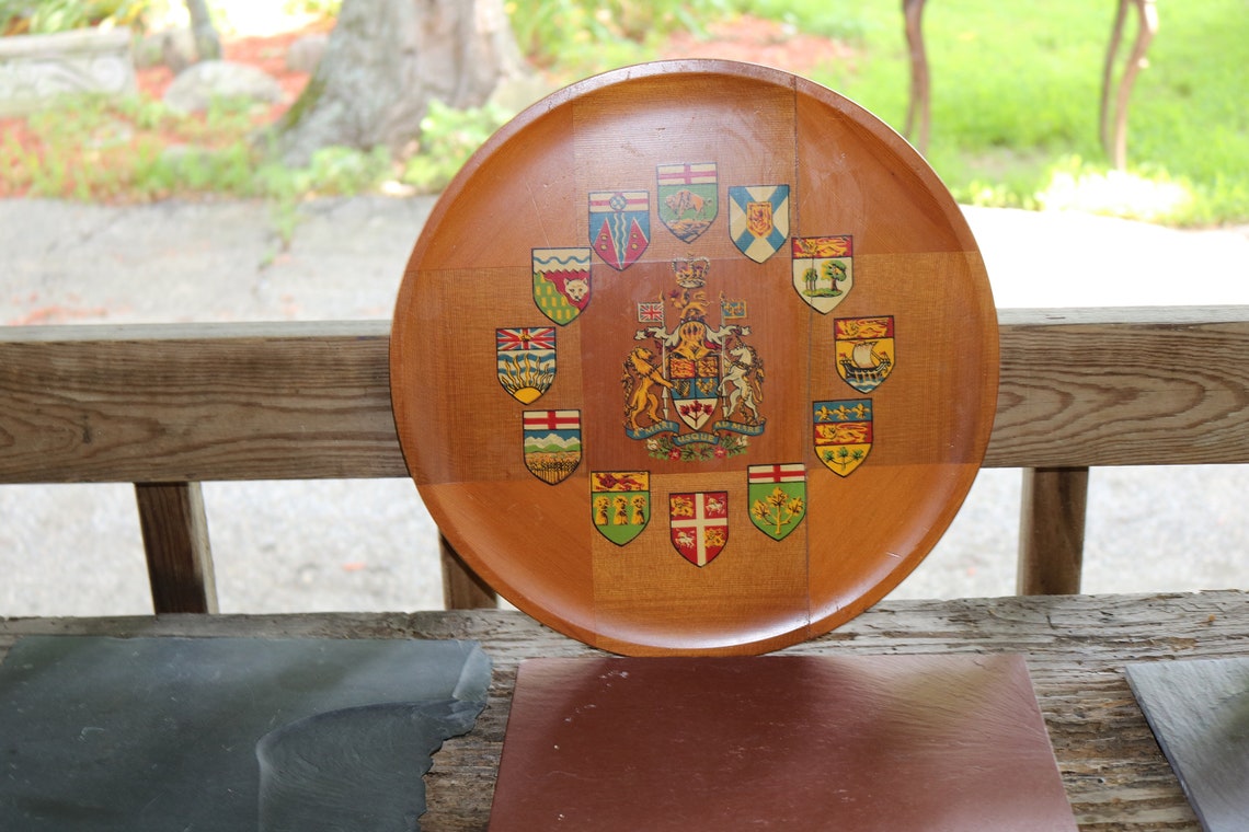 Vintage Hand Crafted Plaque Tray of Western Red Cedar With Coat of Arms ...