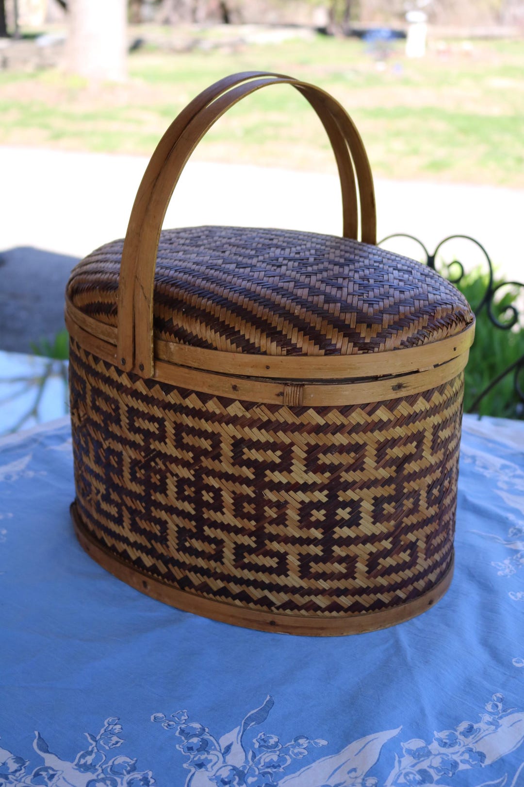 Extra Large Vintage CHINESE WEDDING BASKET Rattan Weave & Bamboo ...