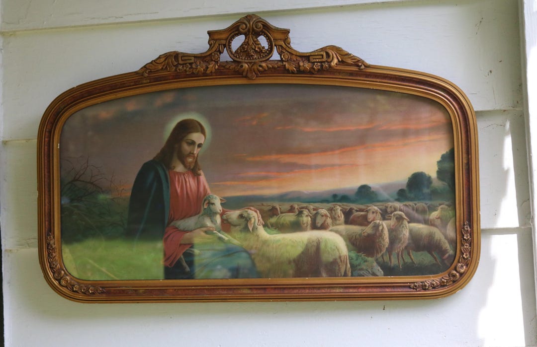 Antique Art Deco "the Good Shepherd" Lithography Gesso & Wooden Gold ...