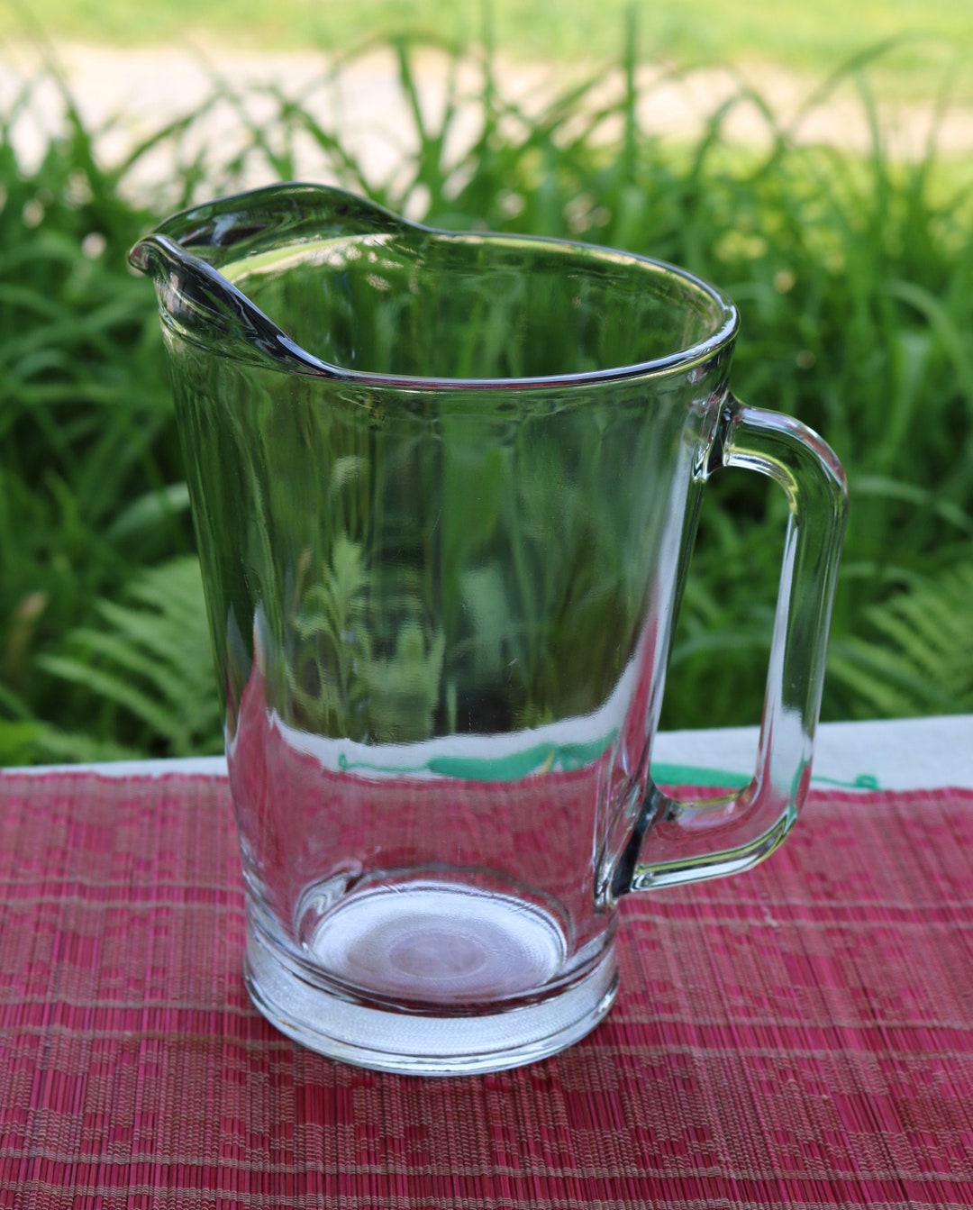 70s Minimalist BEER PITCHER Heavy Thick Clear Glass Classic 56 Ounce J ...
