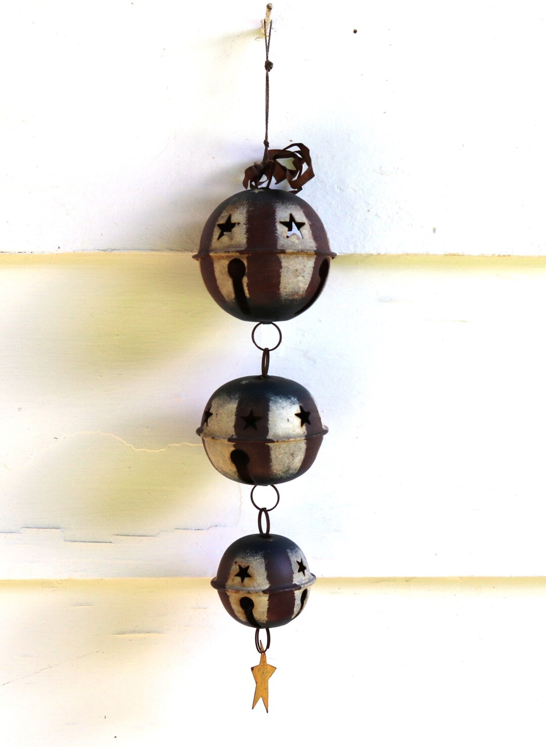 80s 90s AMERICAN Flag Hanging BELLS Red White and Blue Metal Folk ...