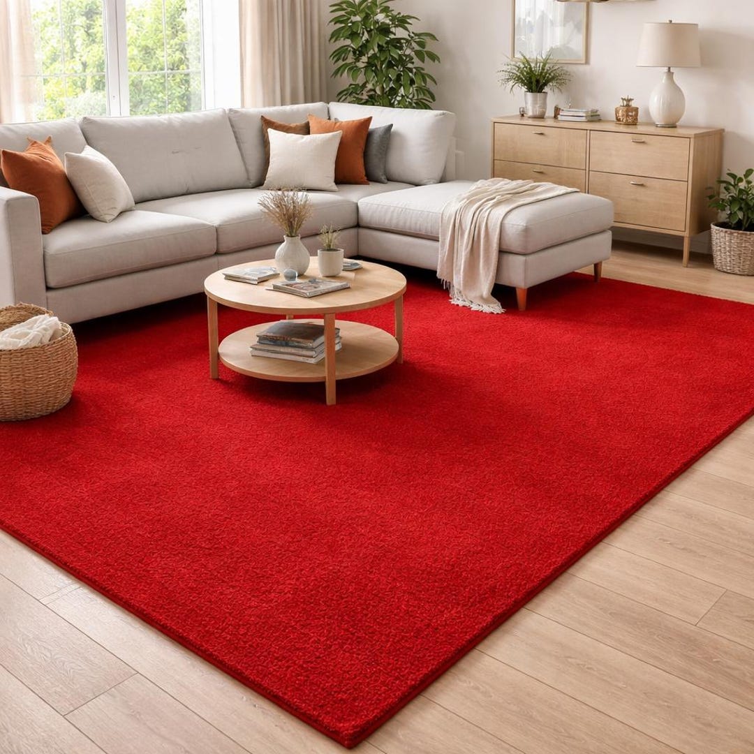 Deep Red Hand Tufted Wool Rug, Burgundy Minimalist Area Rug, Modern ...