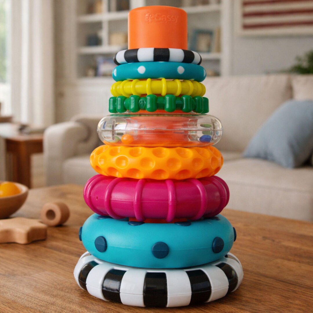 Sassy Stacks of Circles Baby Ring Stacker Toy, STEM Learning, Color ...