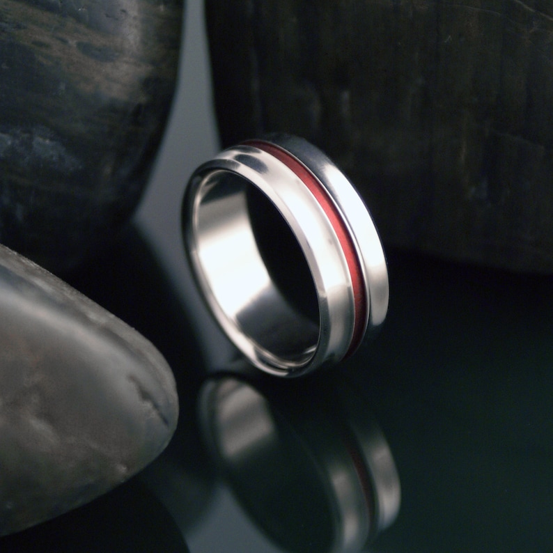 Unique Red Titanium Wedding Ring With a Raised Center Stripe - Etsy ...