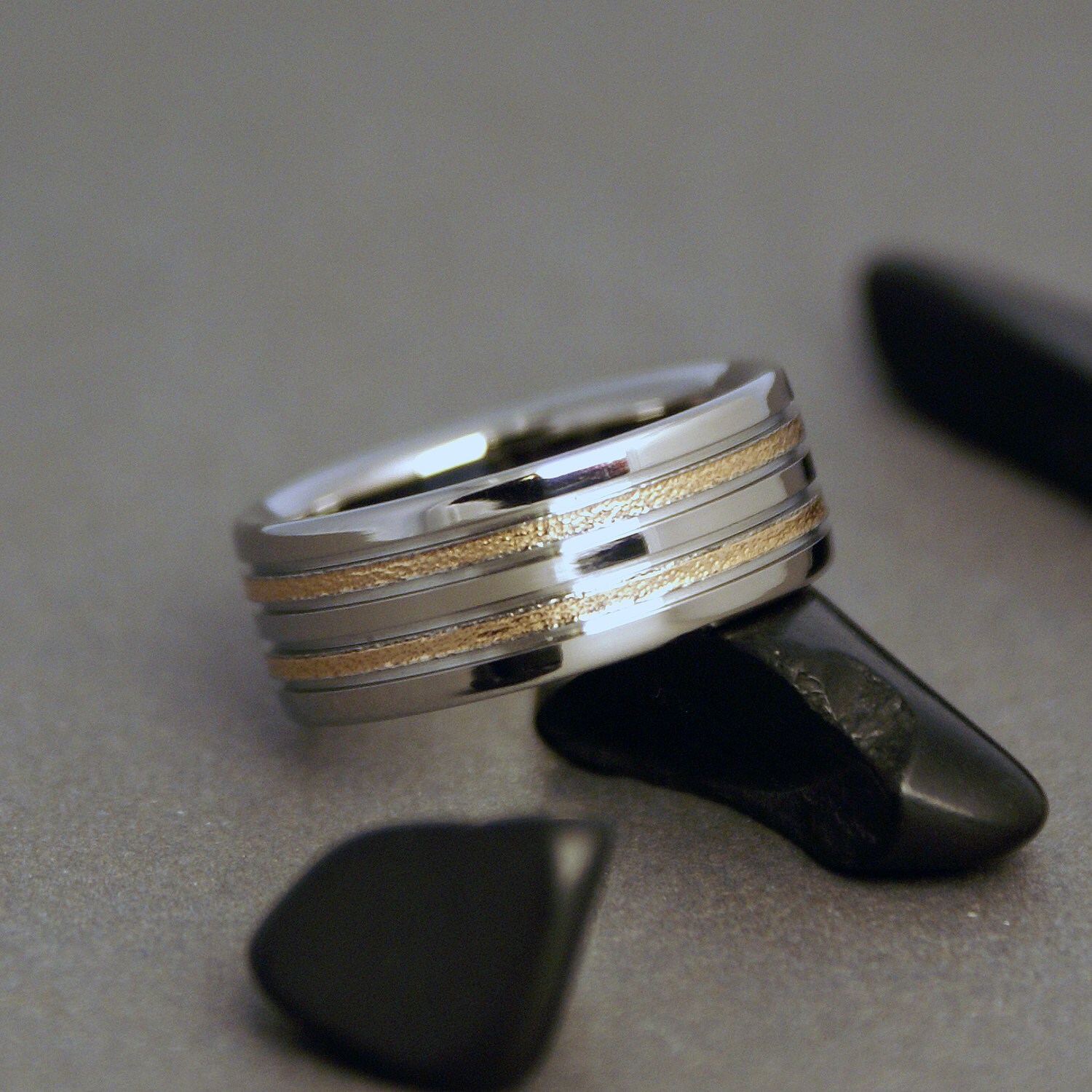 Titanium and Gold Wedding Ring Yellow Rose our White Gold | Etsy